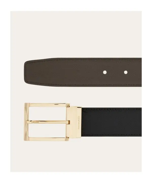 FERRAGAMO Gancini Reversible Leather Belt - Black/concrete