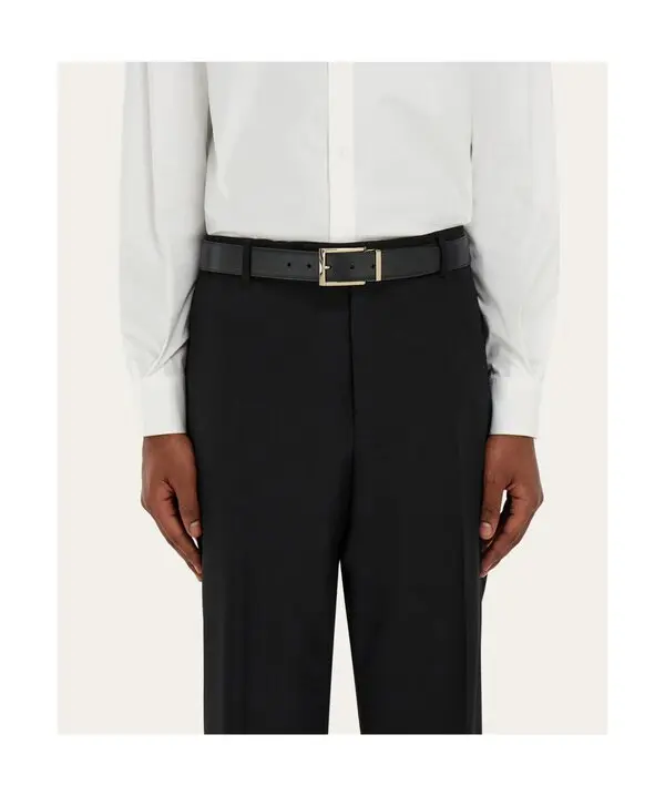 FERRAGAMO Gancini Reversible Leather Belt - Black/concrete