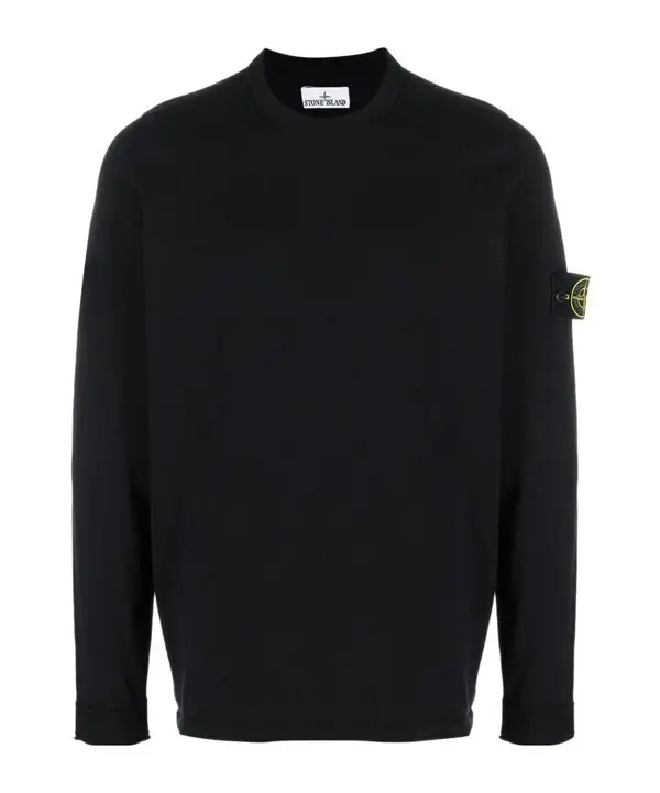 Stone Island Logo Patch Crew Neck Knitted Sweater - Blue