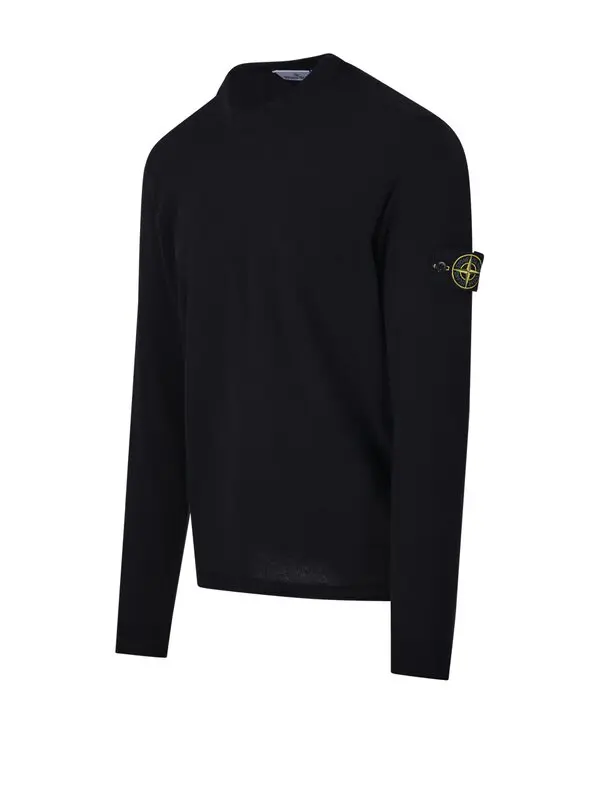 Stone Island Logo Patch Crew Neck Knitted Sweater - Blue