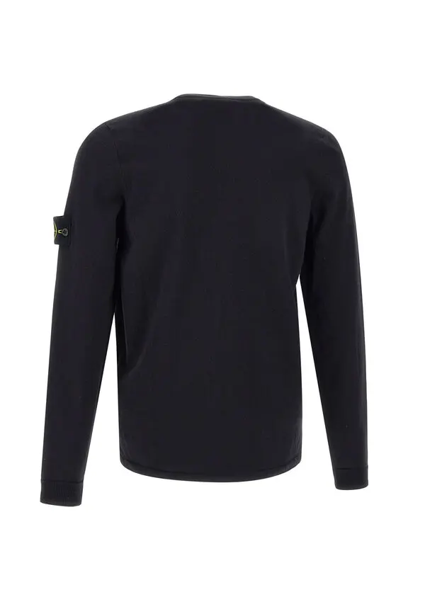Stone Island Logo Patch Crew Neck Knitted Sweater - Blue