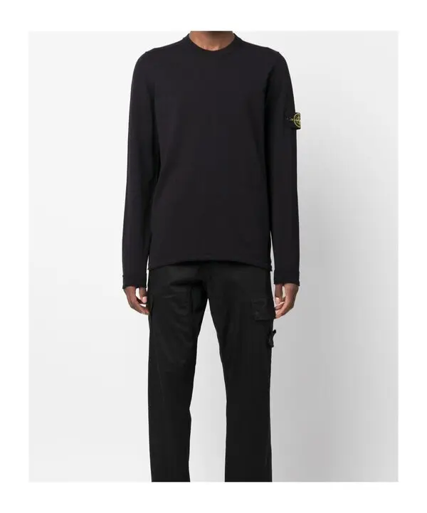 Stone Island Logo Patch Crew Neck Knitted Sweater - Blue