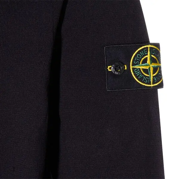 Stone Island Logo Patch Crew Neck Knitted Sweater - Blue