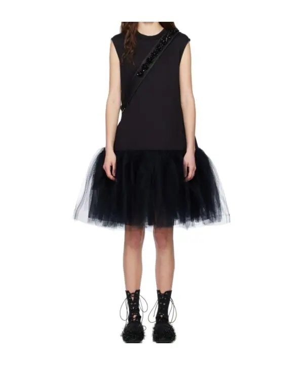 Simone Rocha Cotton Jersey Dress With Tulle Hem