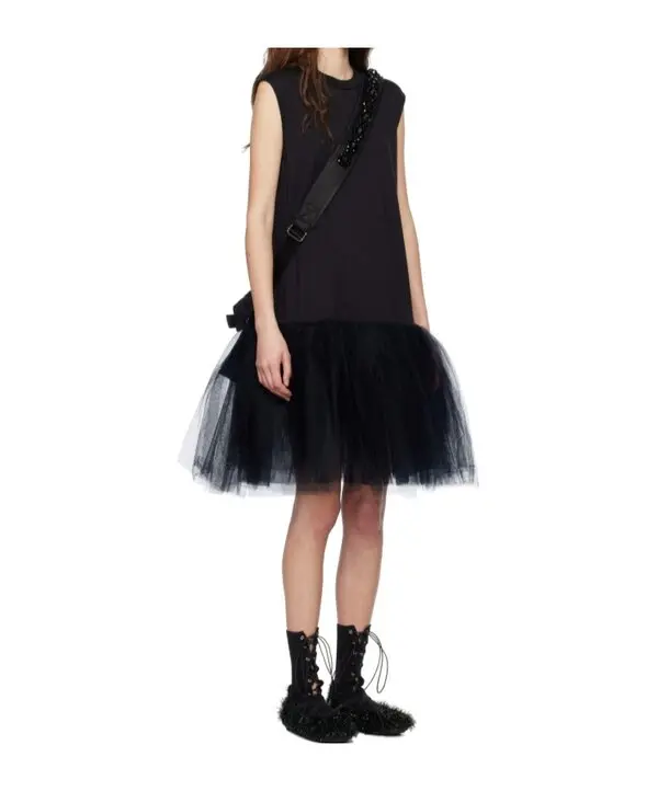 Simone Rocha Cotton Jersey Dress With Tulle Hem