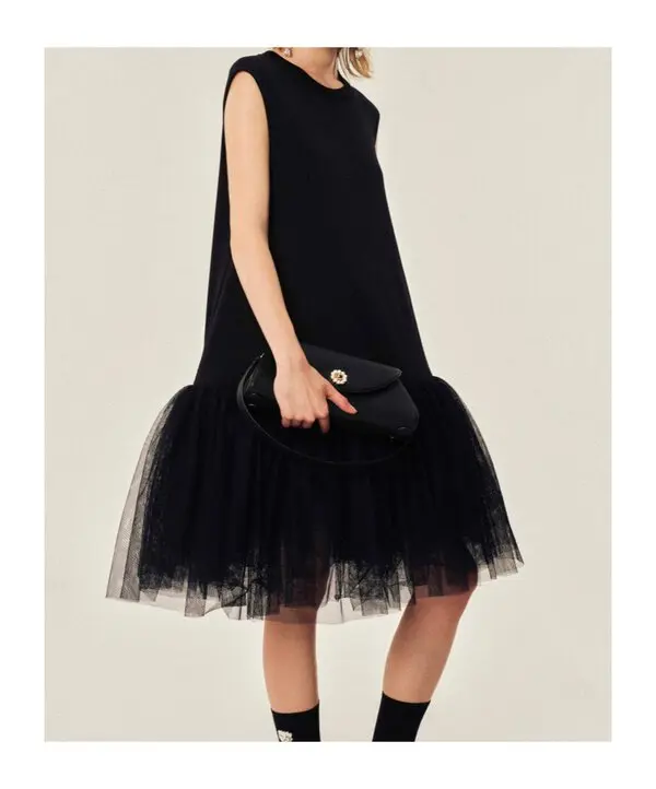 Simone Rocha Cotton Jersey Dress With Tulle Hem