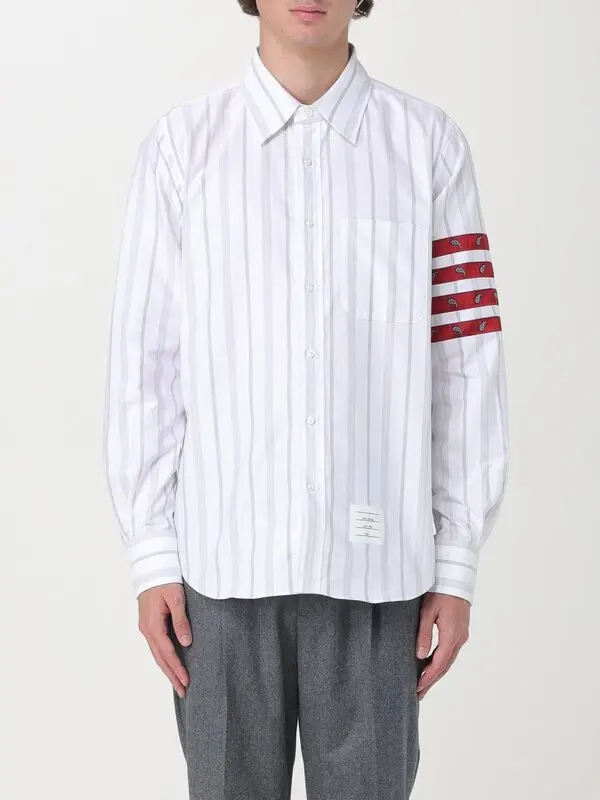 Thom Browne 4-bar Striped Buttoned Shirt - Medium Gray