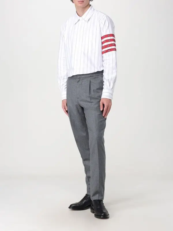 Thom Browne 4-bar Striped Buttoned Shirt - Medium Gray