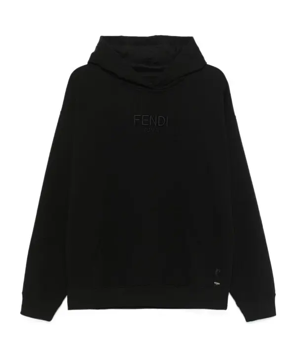 Fendi Logo Embroidered Long Sleeved Hoodie - Black