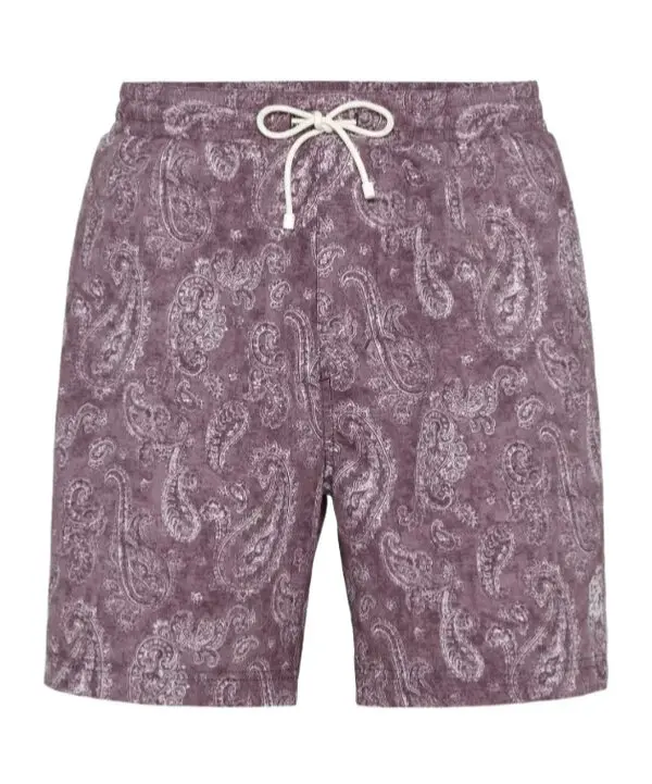 Brunello Cucinelli Paisley Print Drawstring Swim Trunks - Purple