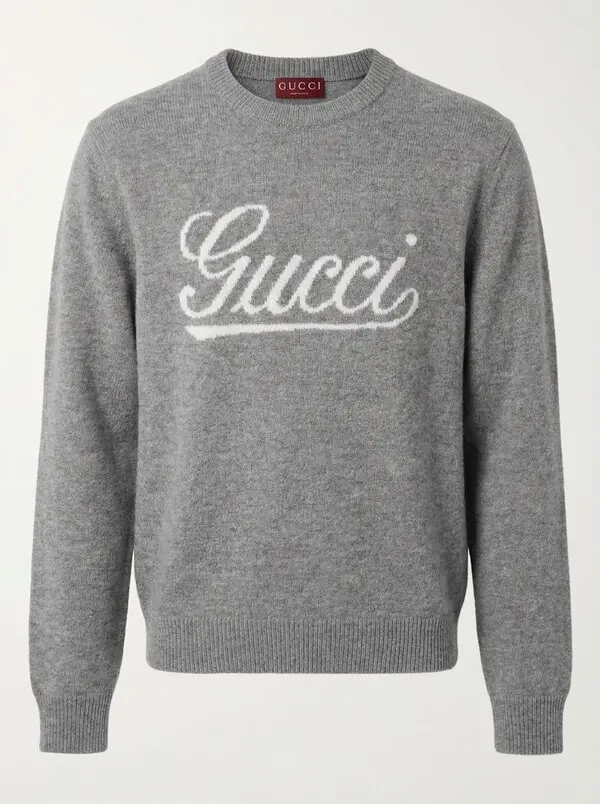 Gucci Logo Intarsia Knit Sweater - Grey