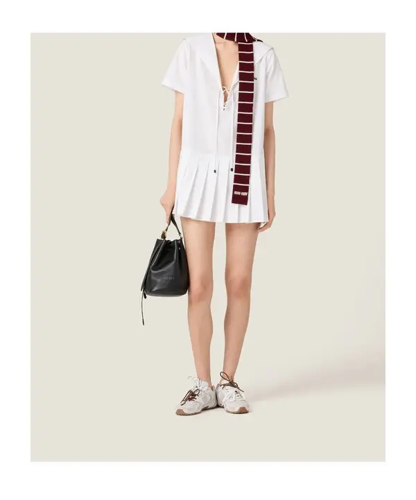 Miu Miu Short-sleeved Sailor Collar Dress With Pleated Skirt