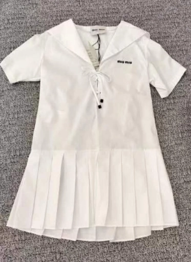 Miu Miu Short-sleeved Sailor Collar Dress With Pleated Skirt