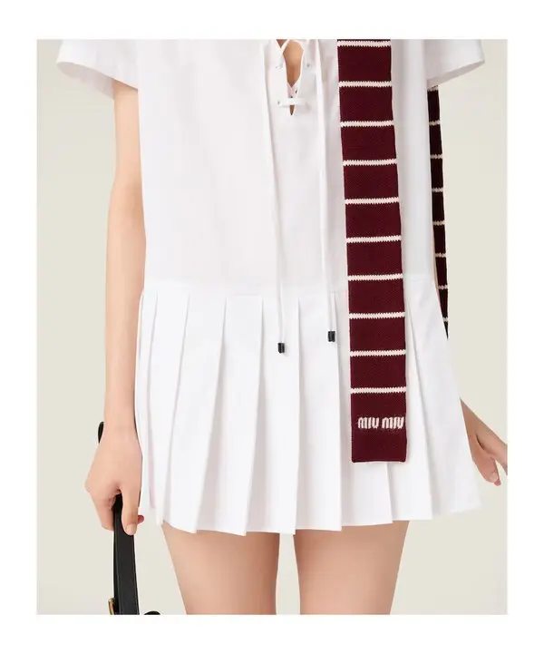 Miu Miu Short-sleeved Sailor Collar Dress With Pleated Skirt