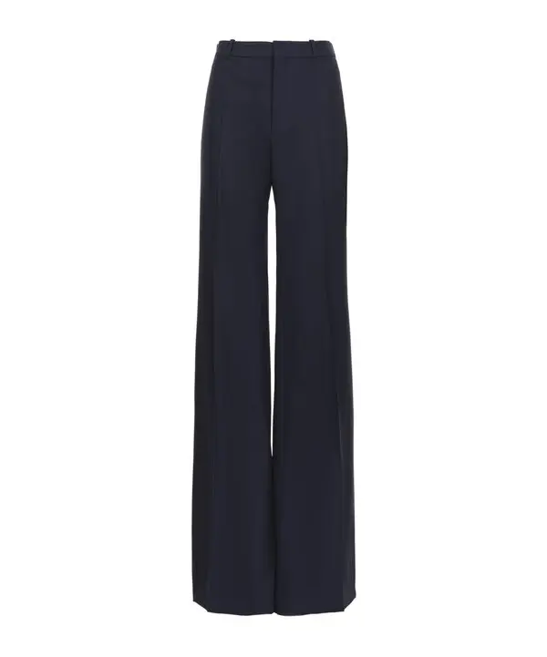 Chloé Belted Wool Bell Bottom Trousers - Eclipse Blue
