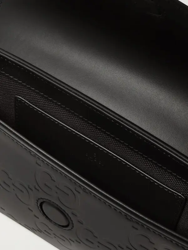 Gucci Gg Embossed Leather Shoulder Bag - Black