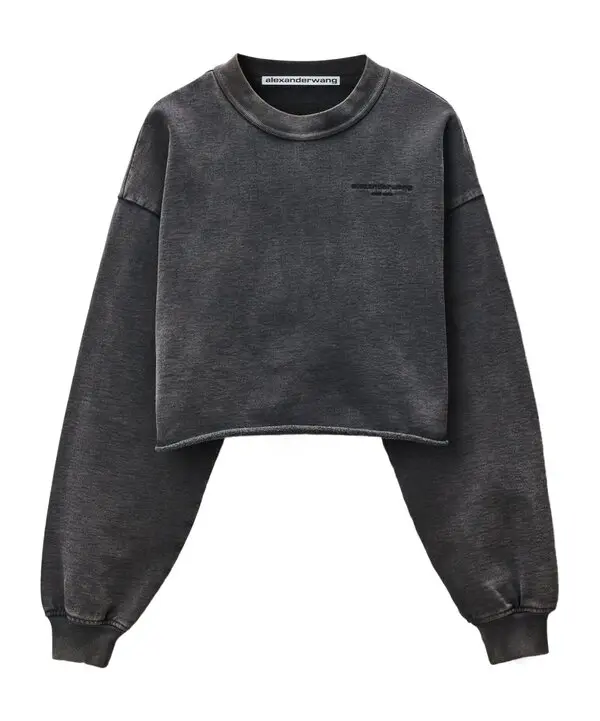 Alexander Wang Cropped Crewneck Sweatshirt With Balloon Sleeves - Black