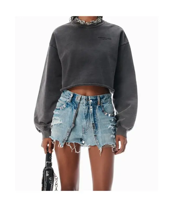 Alexander Wang Cropped Crewneck Sweatshirt With Balloon Sleeves