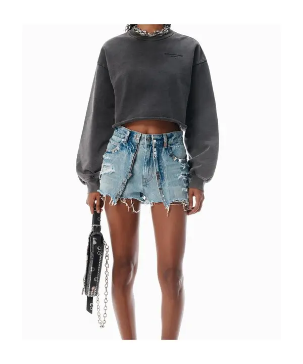 Alexander Wang Cropped Crewneck Sweatshirt With Balloon Sleeves