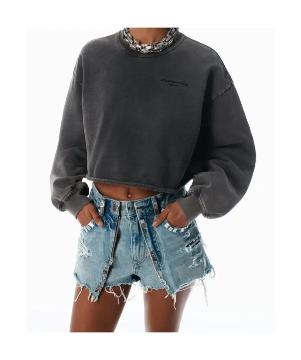 Alexander Wang Cropped Crewneck Sweatshirt With Balloon Sleeves