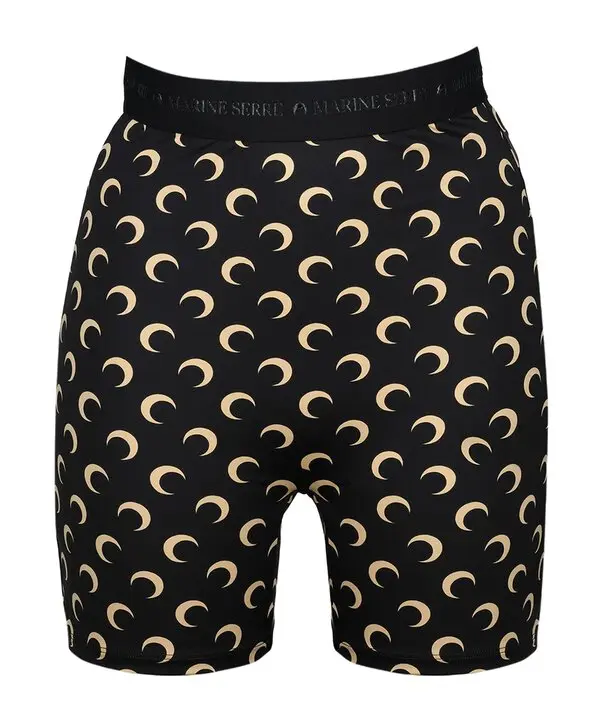 MARINE SERRE Crescent Print High-waist Stretch Mini Shorts - Black