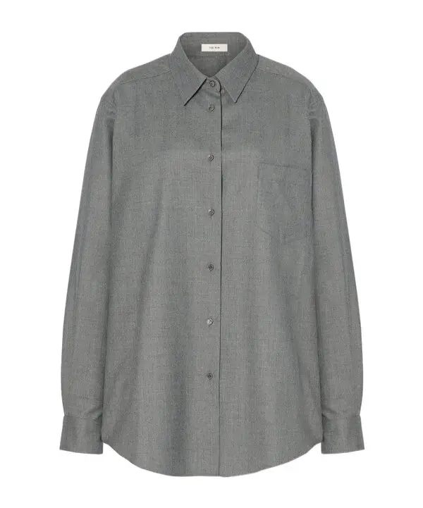 THE ROW Pino Oversized Virgin Wool Flannel Shirt - Grey
