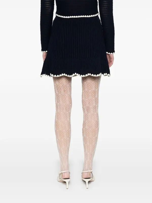 SELF-PORTRAIT Crochet Knit Mini Skirt With Pocket Detail - Navy