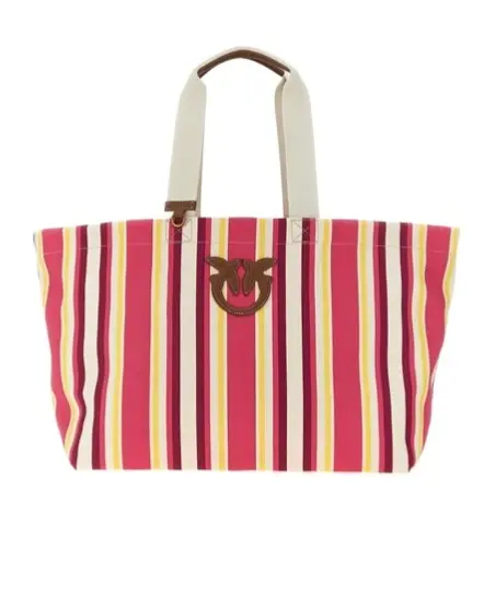 Pinko Striped Maxi Shoulder Bag - Nude