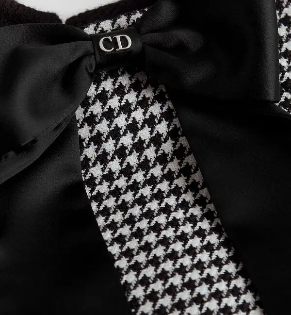 Dior Sleeveless Houndstooth Dress With Bow Detail