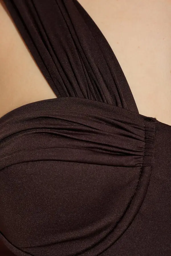 Balmain One Piece Swimsuit With Pleated Design And Wide Shoulder Straps