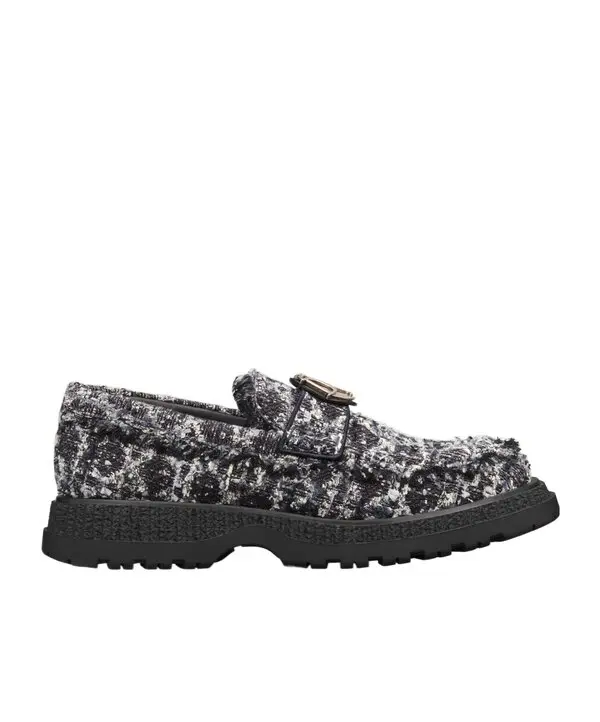 Dior Cannage Tweed Loafers - Black