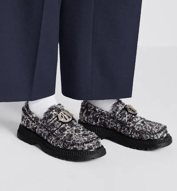 Dior Cannage Tweed Loafers - Black