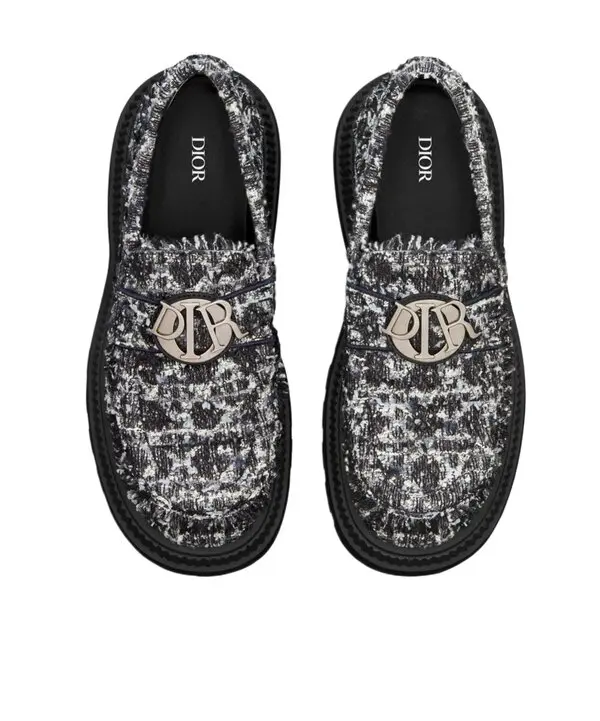 Dior Cannage Tweed Loafers - Black
