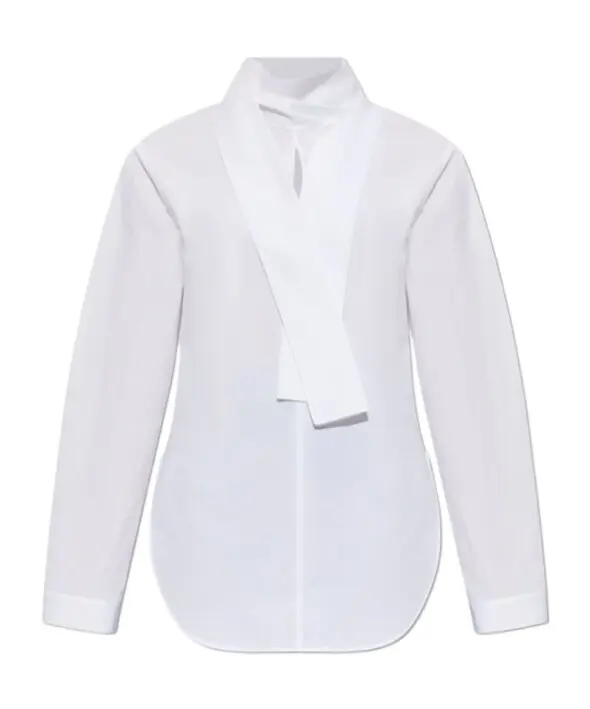Alaïa Long-sleeved Shirt With High Collar And Lace Details - White