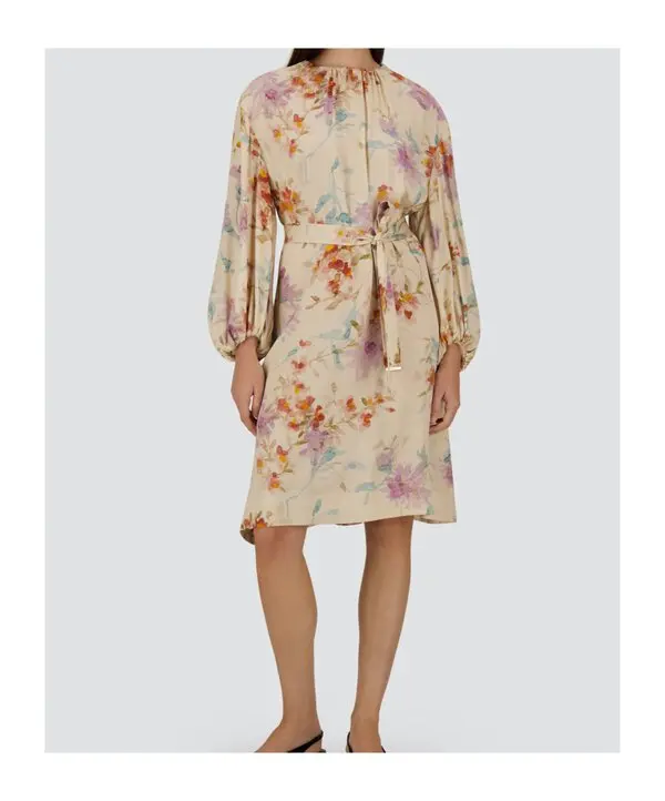 Herno Floral Printed Long Sleeve Belted Dress - Multi-color