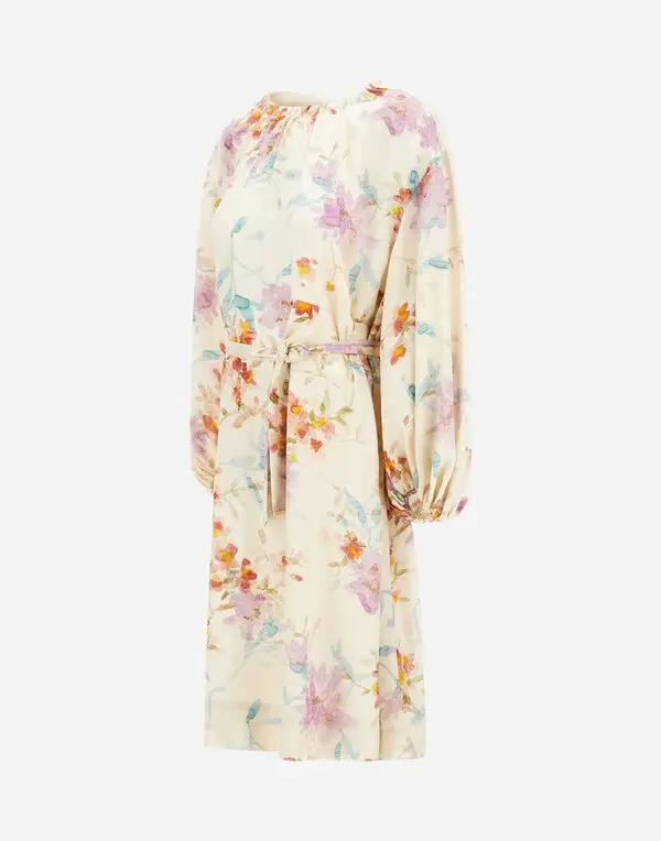 Herno Floral Printed Long Sleeve Belted Dress - Multicolor