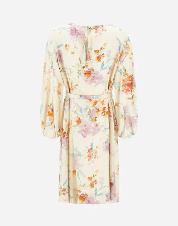 Herno Floral Printed Long Sleeve Belted Dress - Multicolor