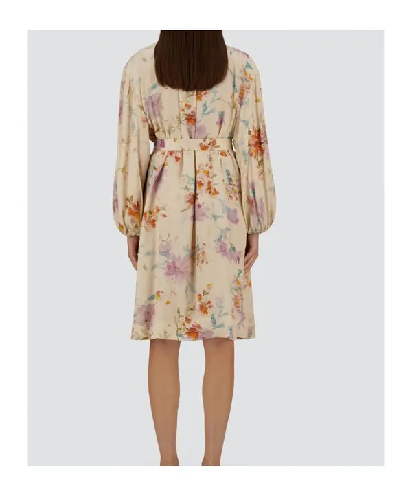 Herno Floral Printed Long Sleeve Belted Dress - Multicolor