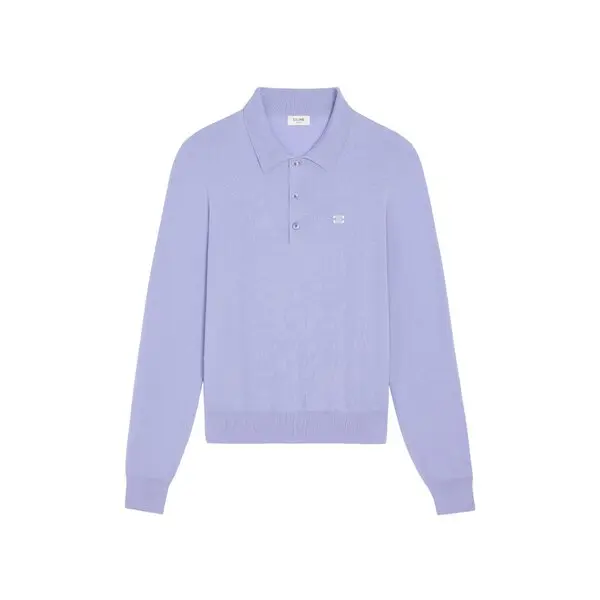 Celine Polo Sweater In Fine Cotton - Blue