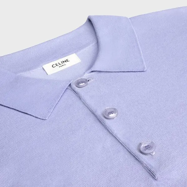 Celine Polo Sweater In Fine Cotton - Blue