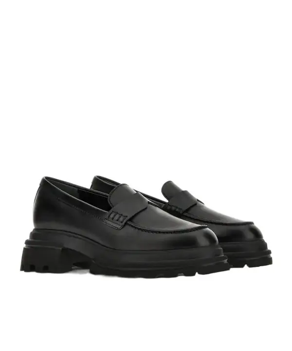 Hogan Leather Loafers With Penny Strap - Black