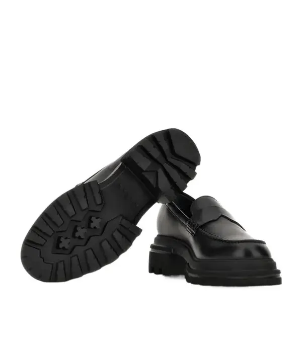Hogan Leather Loafers With Penny Strap - Black