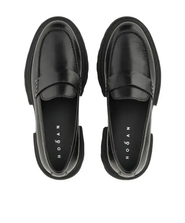 Hogan Leather Loafers With Penny Strap - Black