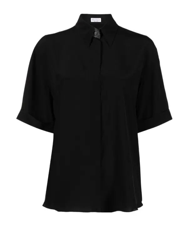 Brunello Cucinelli Concealed Fastening Curved Hem Shirt - Black