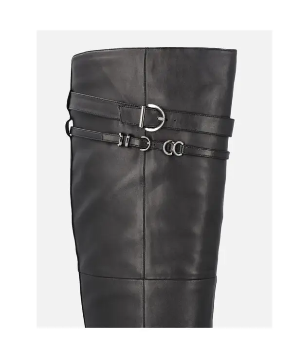 Pinko Leather Knee-high Stiletto Boots With Buckle Detail