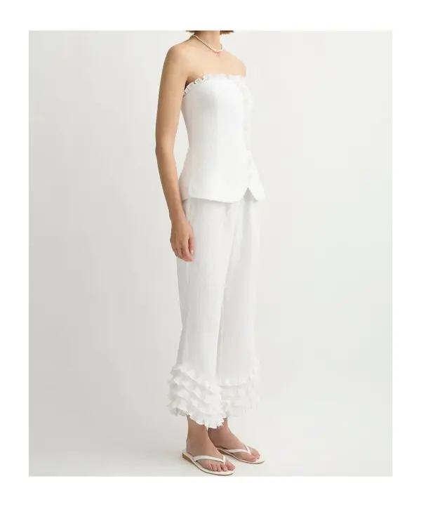 Posse Florence Strapless Top With Ruffle Details - White
