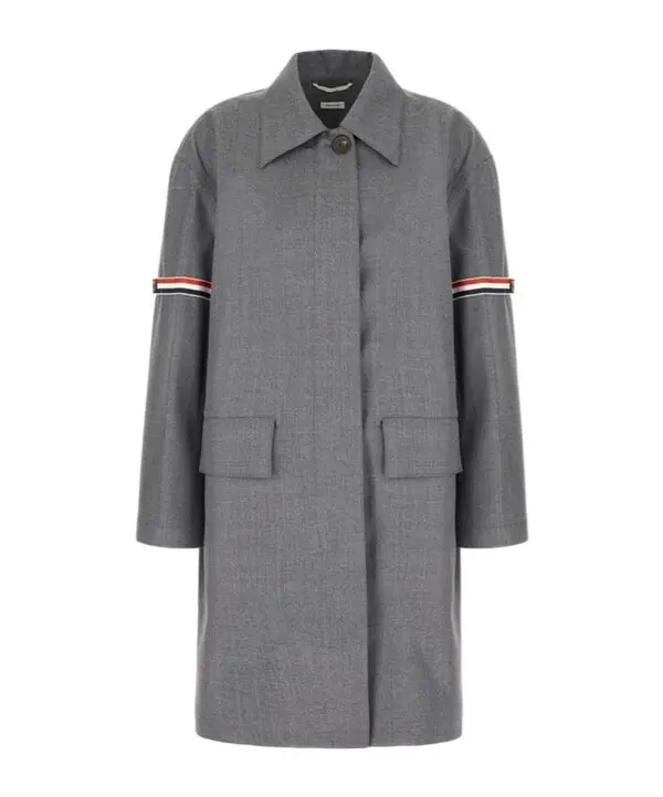 Thom Browne Rwb-stripe Drop Shoulder Twill Coat