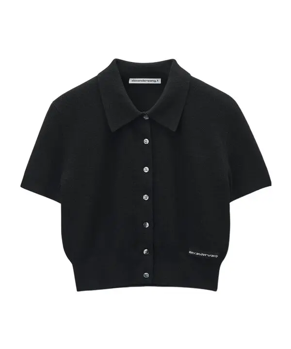 Alexander Wang Logo Patch Knitted Polo Cardigan - Black