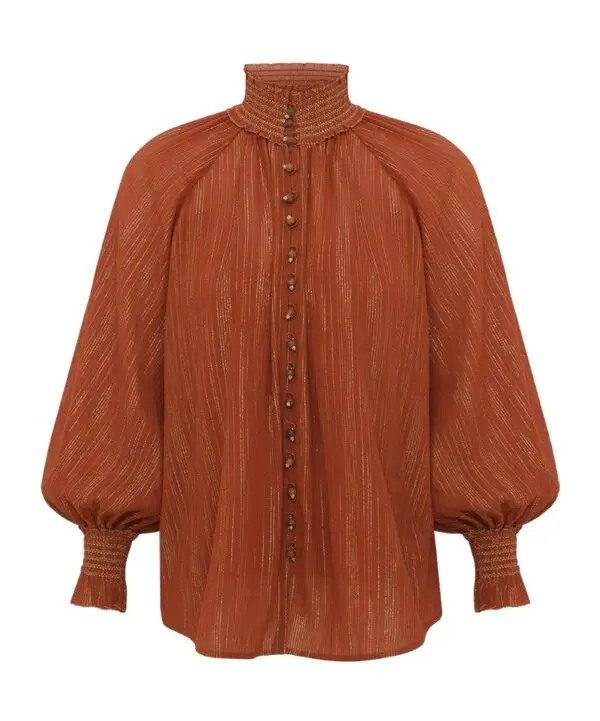 Zimmermann Aster Gathered Blouse - Tan
