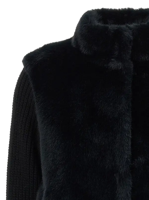 Herno Faux Fur Jacket With Knitted Sleeves